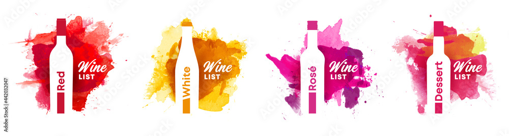 Wine list cover bundle set of watercolor background with shape of wine ...