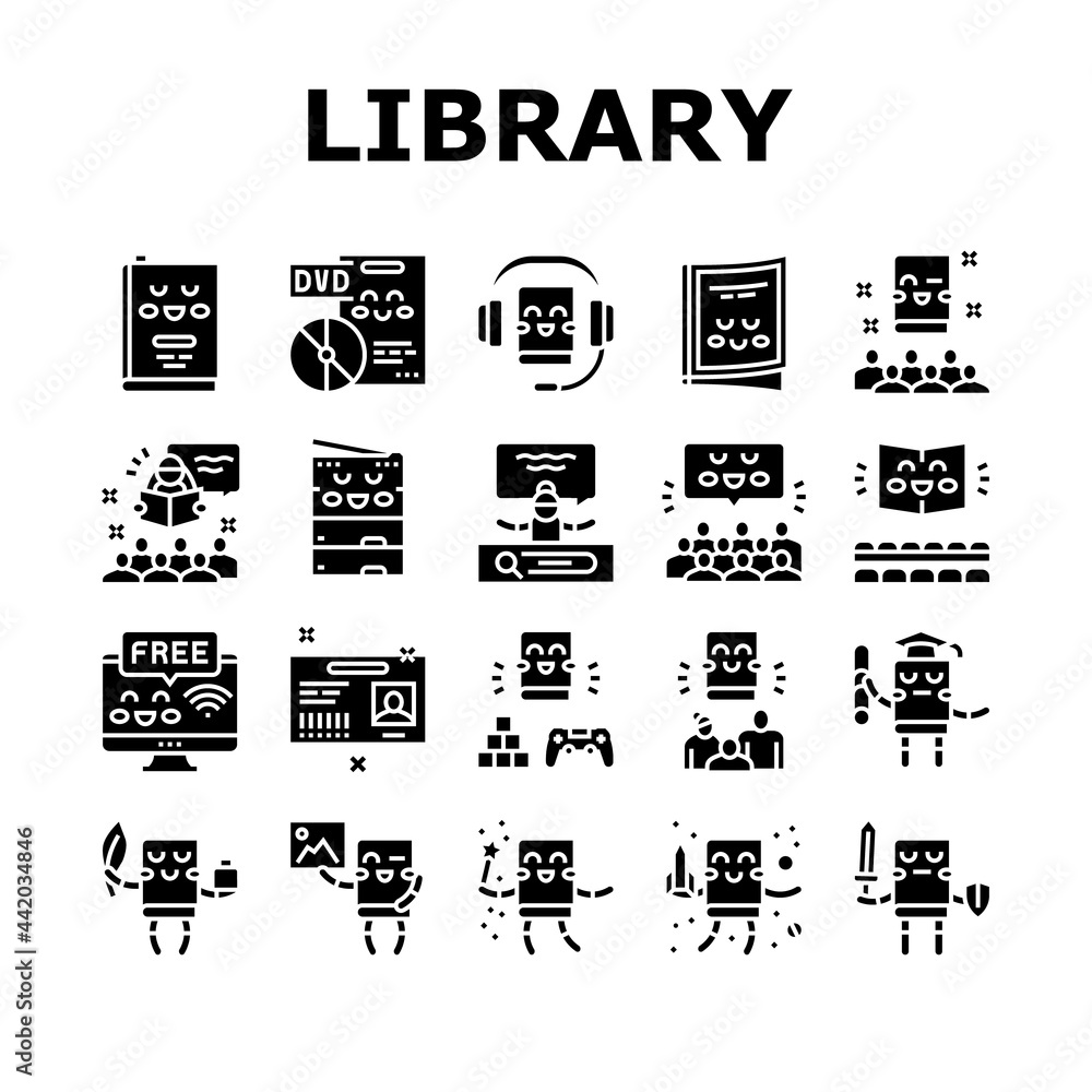 Children Library Read Collection Icons Set Vector. Children Library ...