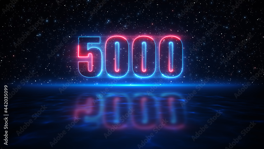 Futuristic Red And Blue Number 5000 Display Neon Sign On Dark Blue ...