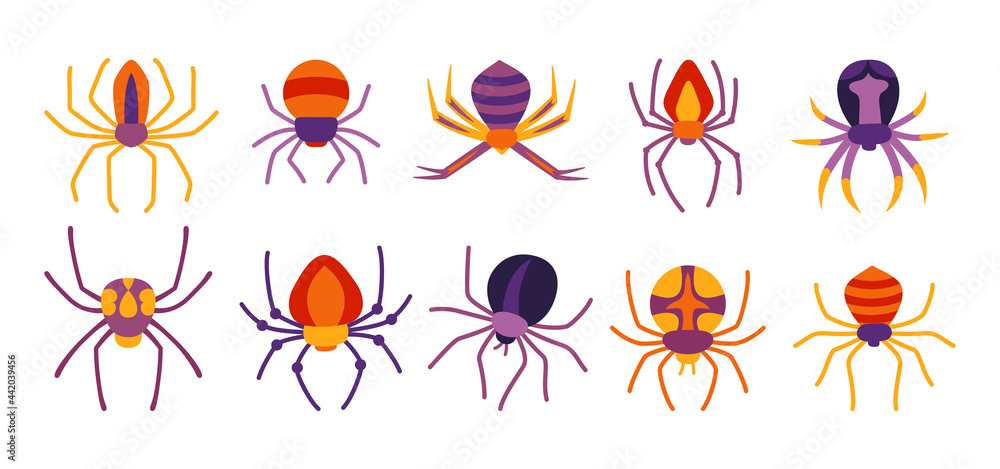 Spider Halloween cartoon set. Spooky scary spiders dangerous tarantula ...