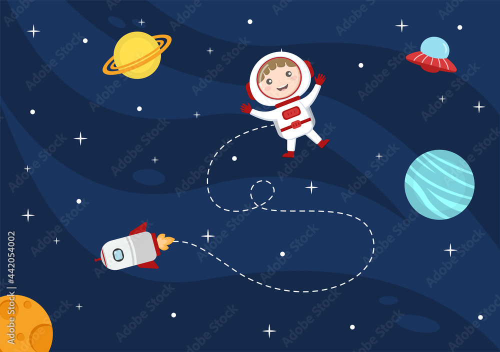 Astronaut With Rocket Illustration For Explore In Outer Space And ...
