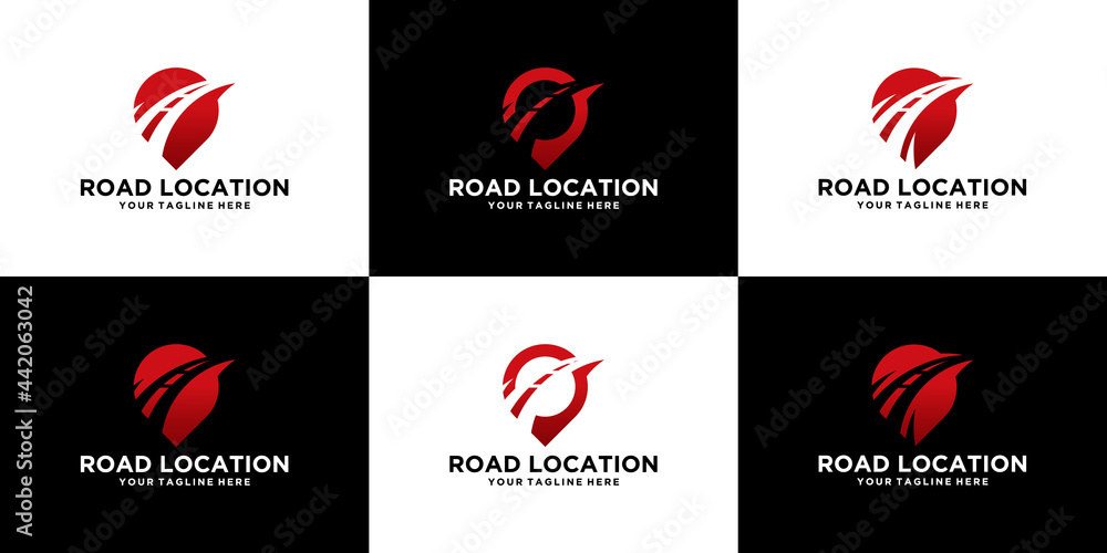 Vetor de collection of location logo with road and travel logistics ...