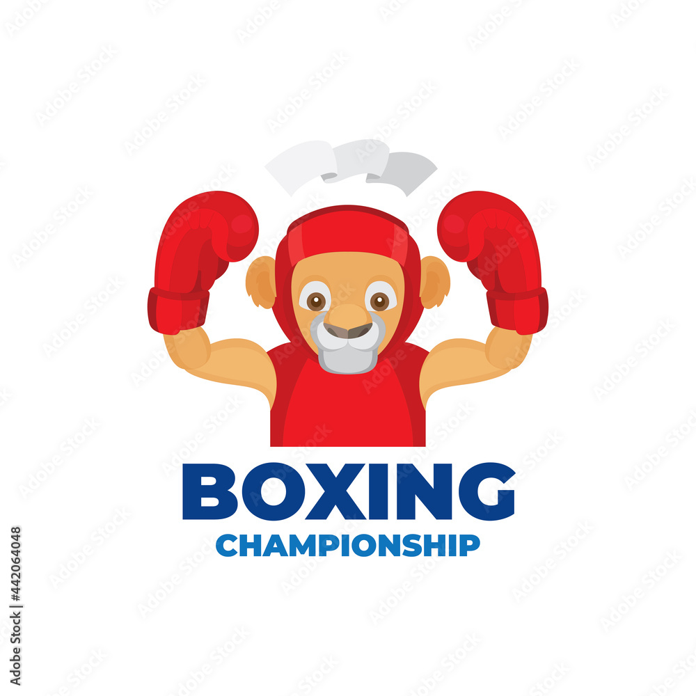 Boxing mascot young lion. Boxing championship logo with cartoon style ...