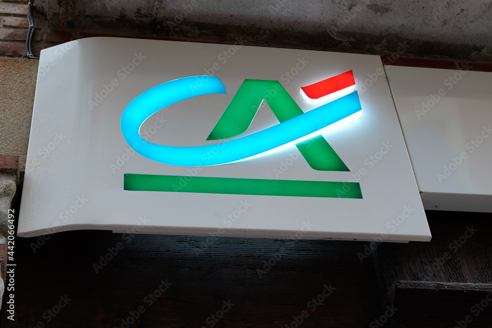 Credit Agricole logo ca text brand bank agency sign logo on facade ...