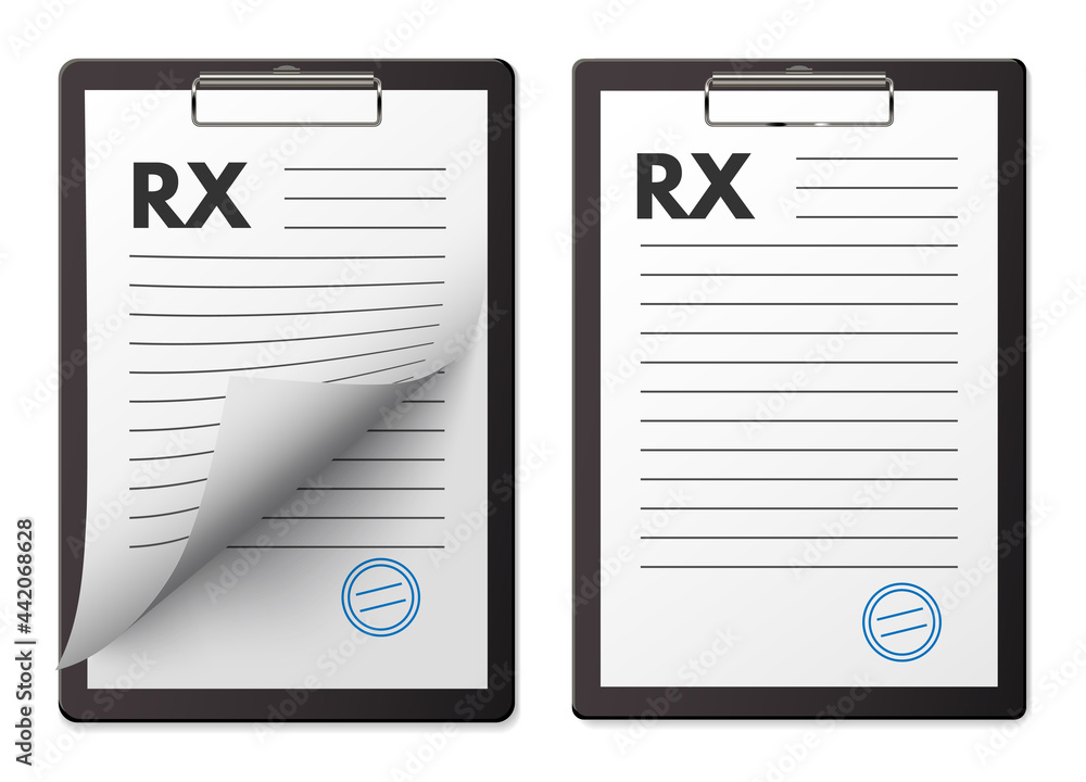 RX medical prescription pad set. Paper notes clipboard for report and ...