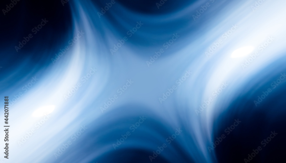 blue light rays in symmetry and abstract form over a black background ...
