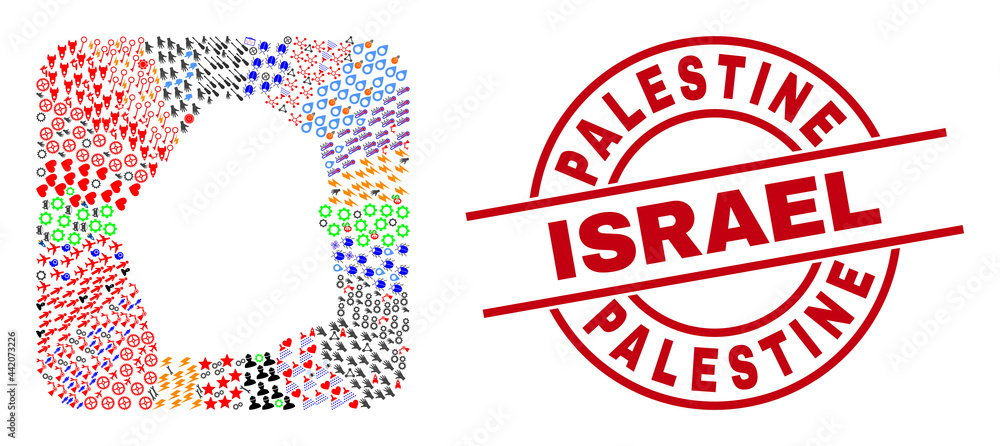 Poster Vector collage Dubai Emirate map of different icons and ...