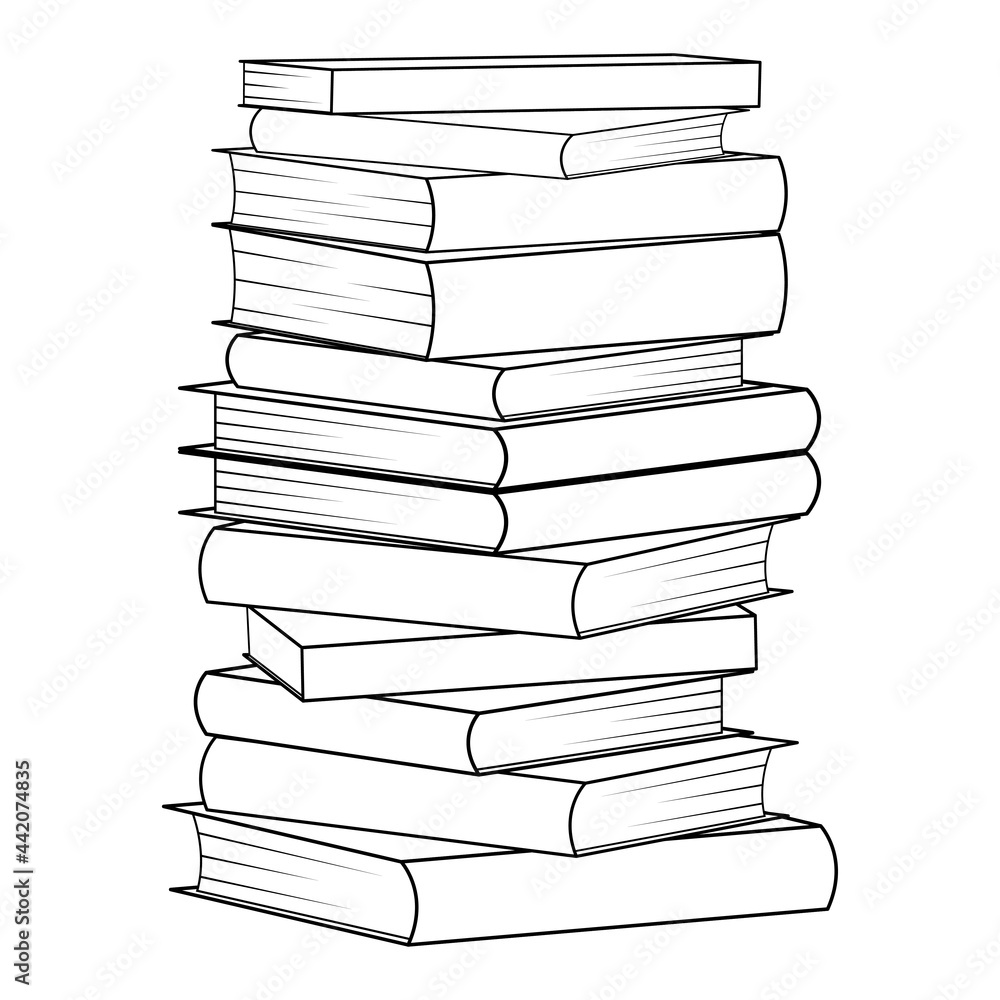 Black and white set of books, vector image on a white background. Stock ...