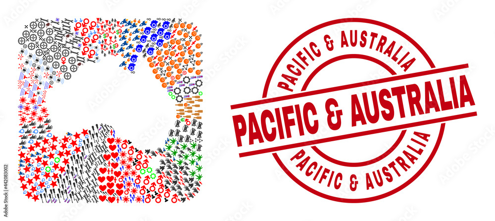 Vector mosaic Australia map of different symbols and Pacific ...