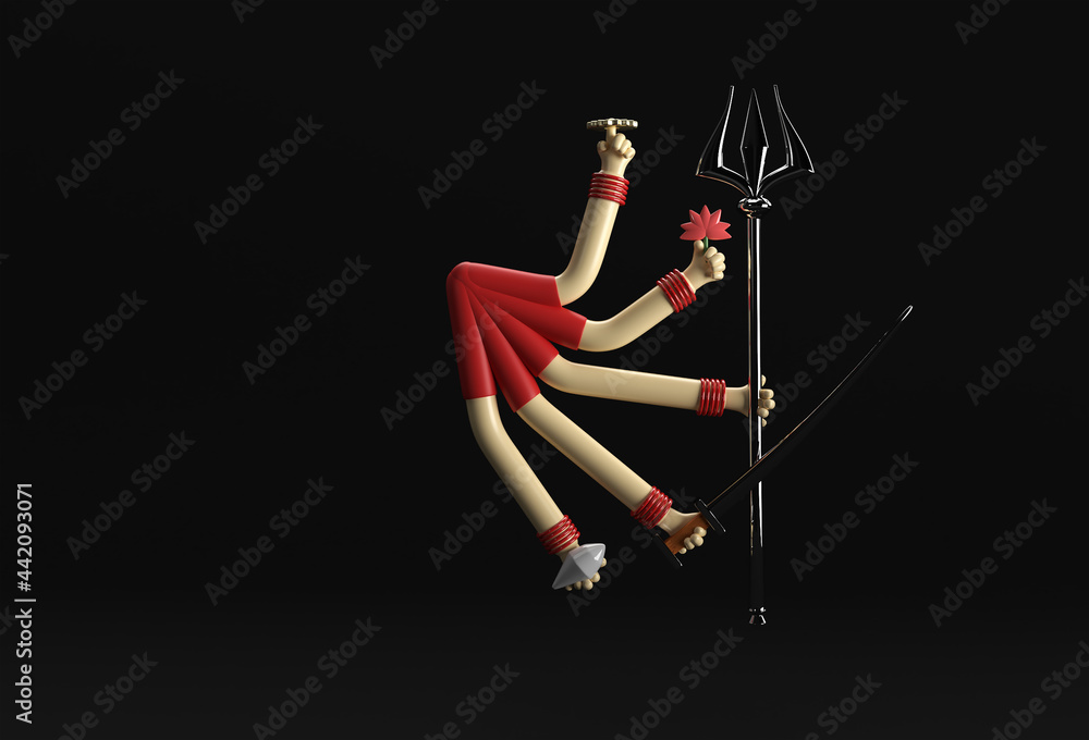 3D Render Happy Durga Puja Background Goddess Durga Festival Woman Hand ...