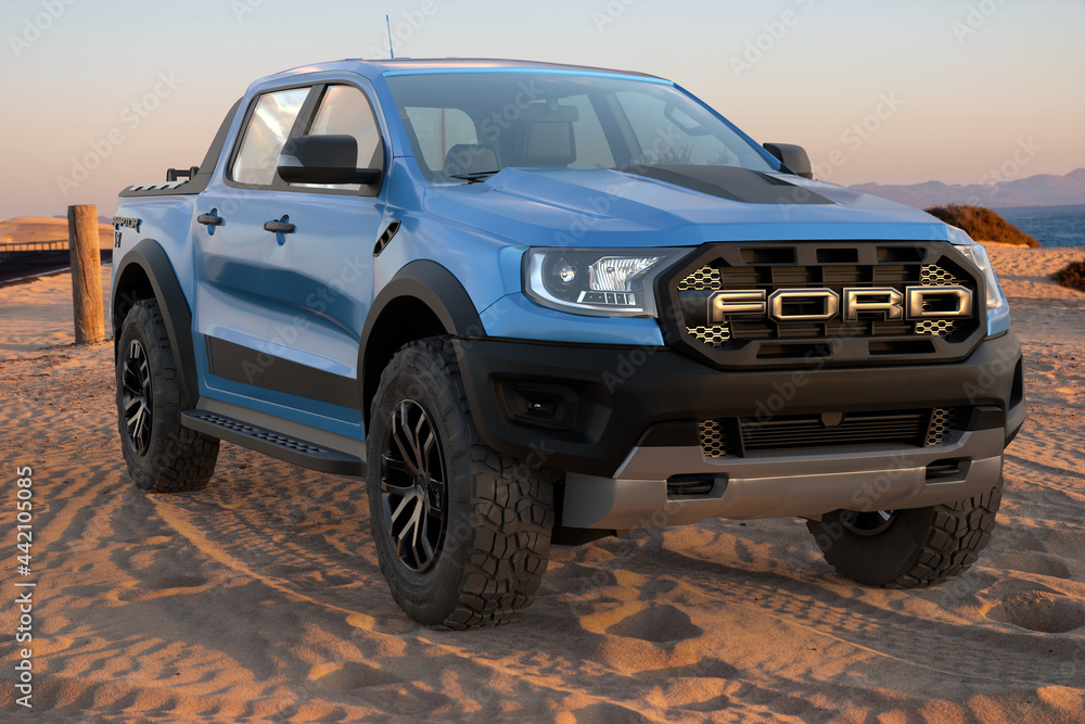 Ford Ranger Raptor on a sandy beach Stock Photo | Adobe Stock