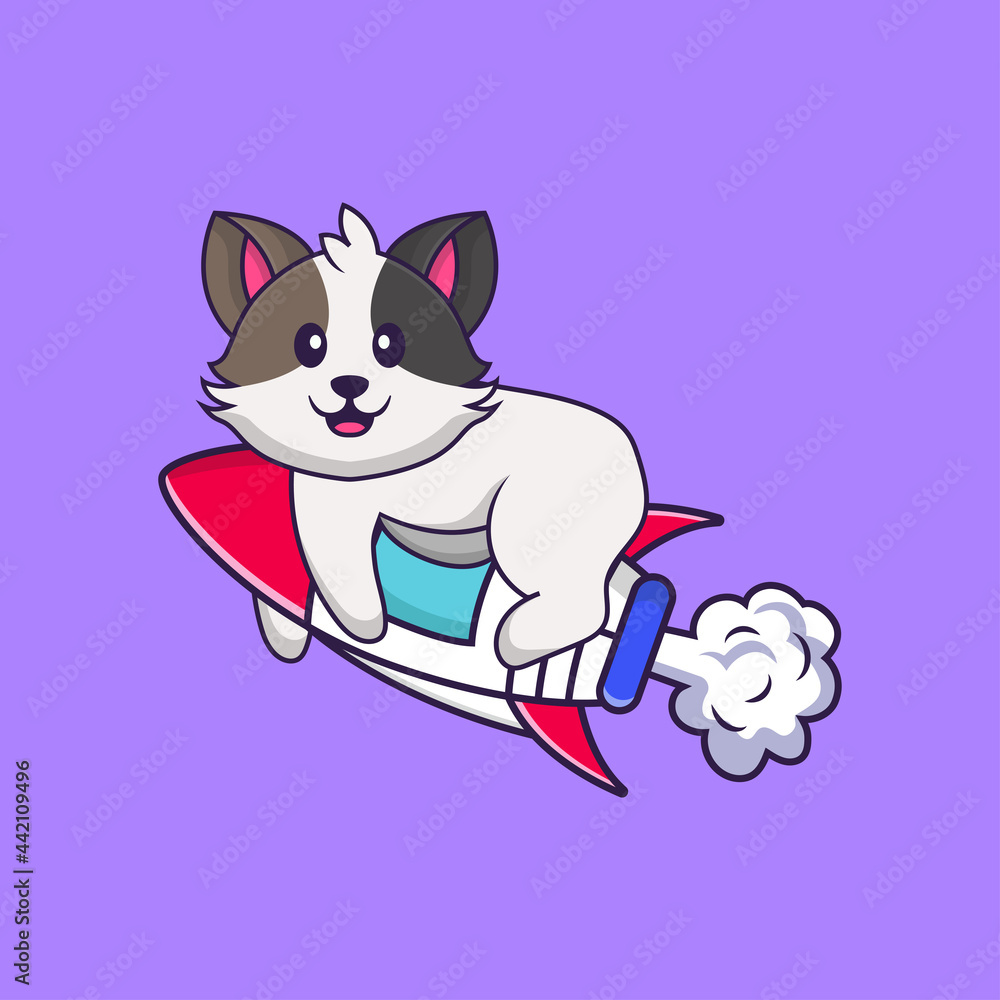 Cute cat flying on rocket. Animal cartoon concept isolated. Can used ...