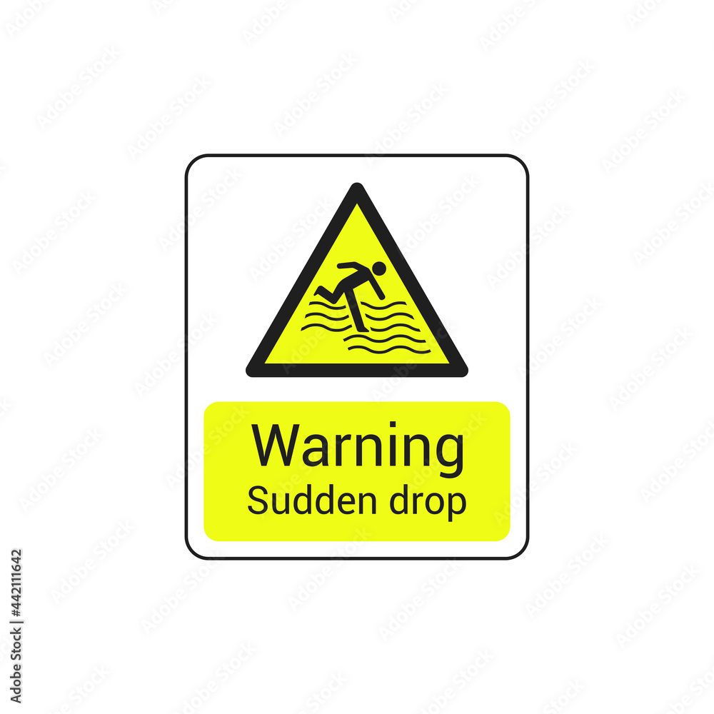 Warning sudden drop sign vector icon isolated on white background ...