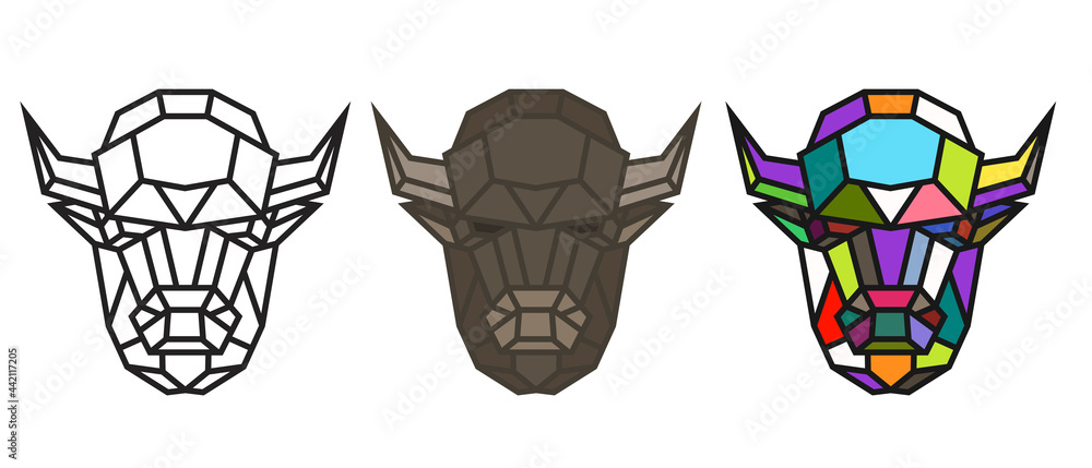 Collection silhouettes of buffalo head from lines in geometric ...