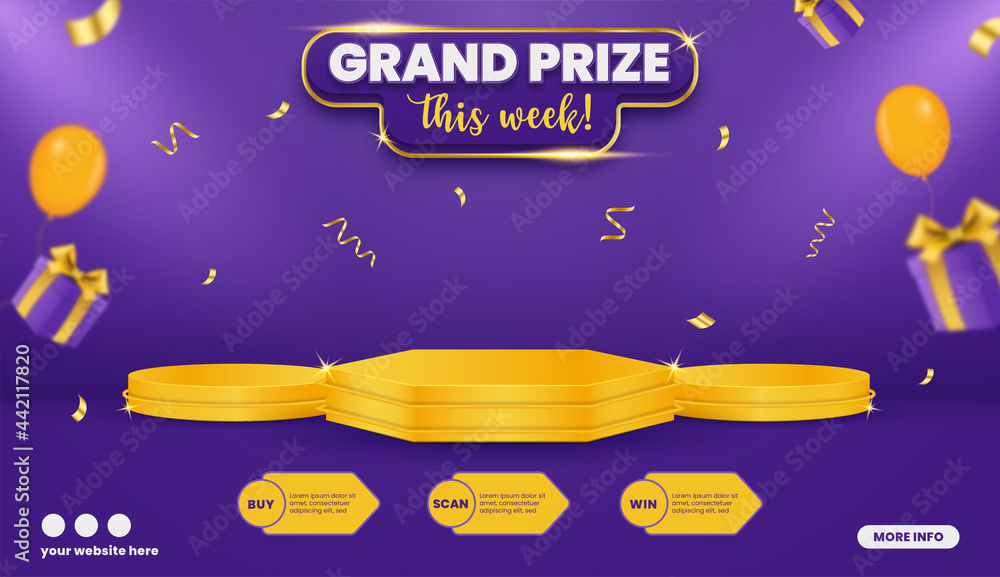 Grand prize contest horizontal banner template with balloons and gift ...