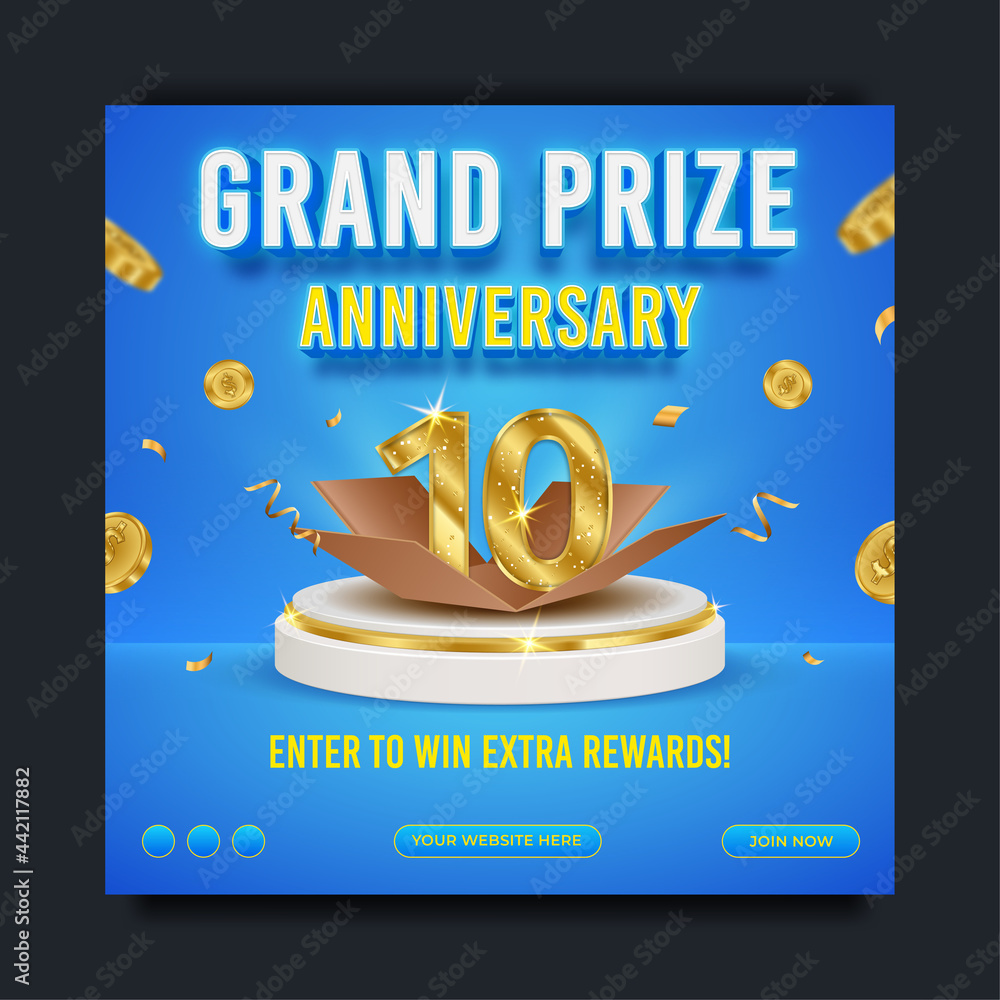 Grand prize anniversary social media banner template, realistic podium ...