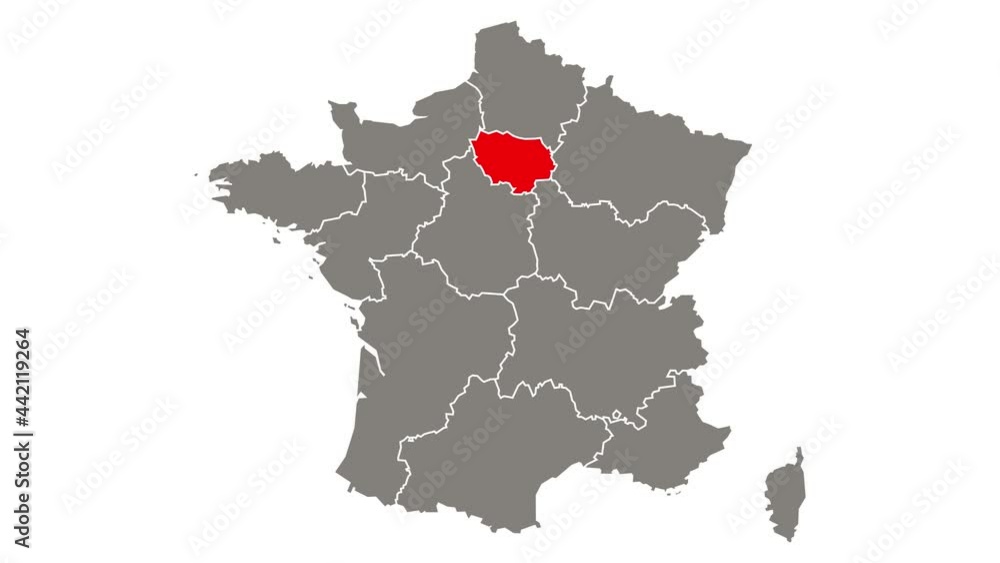 Paris region blinking red highlighted in map of France Stock Video ...