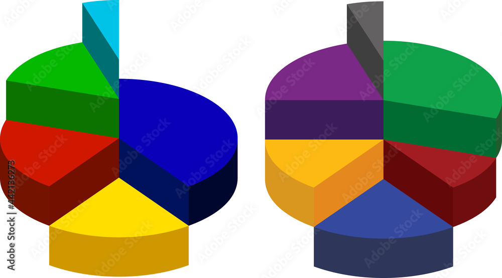 Multi color pie chart icons, Vector icons of pie chart, Editable pie ...