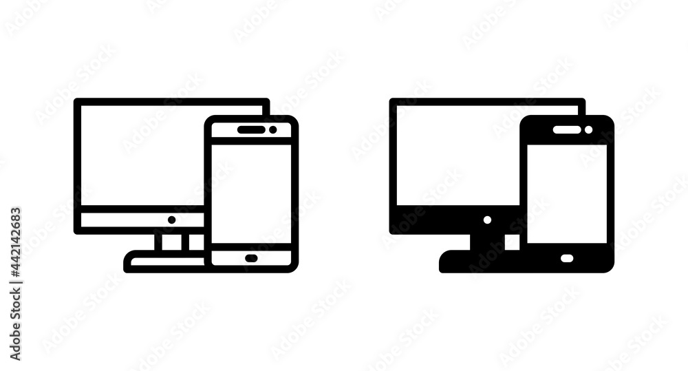 computer with mobile phone icon vector for web, computer and mobile app ...