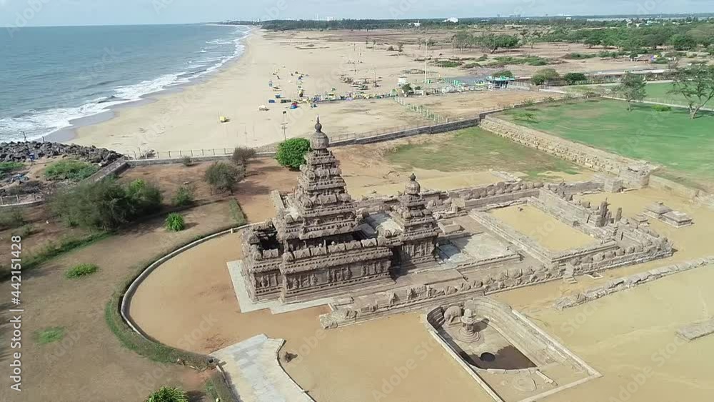 An aerial shot of the shore temple, Mahabalipuram, Tamilnadu, India ...