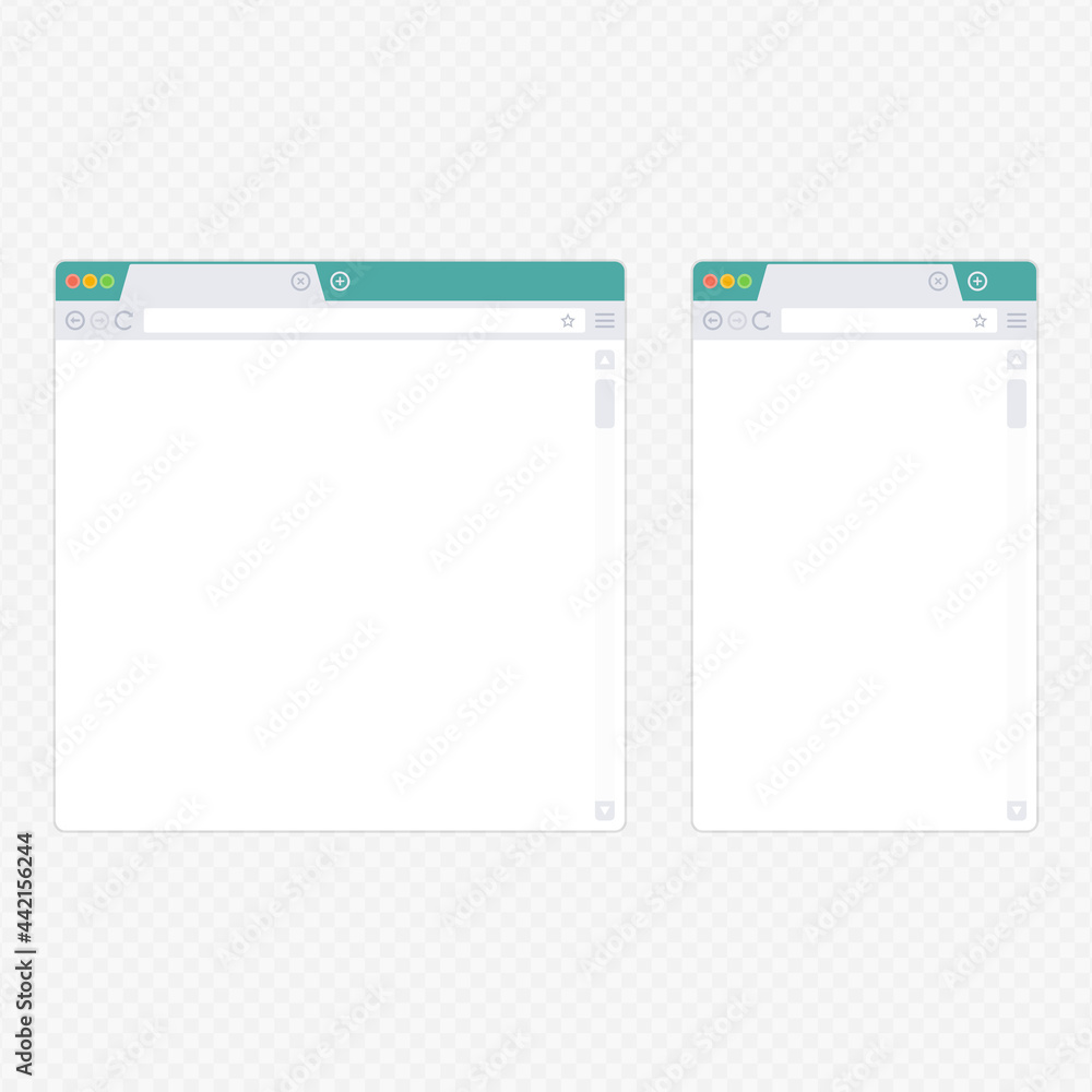 Empty Browser window in flat style vector illustration. Mockup web browser screen different ...