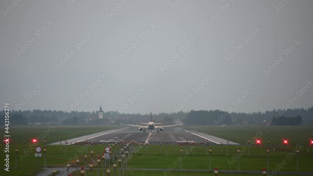 Large passenger aircraft taking off, Ljubljana airport, Slovenia ...