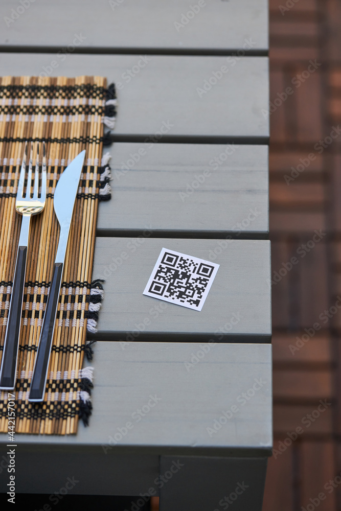 QR code of restaurant menu on table Stock Photo | Adobe Stock