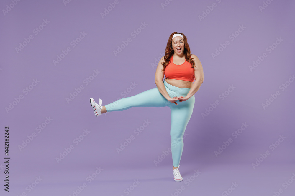 Full length young chubby overweight plus size big fat fit woman wear ...