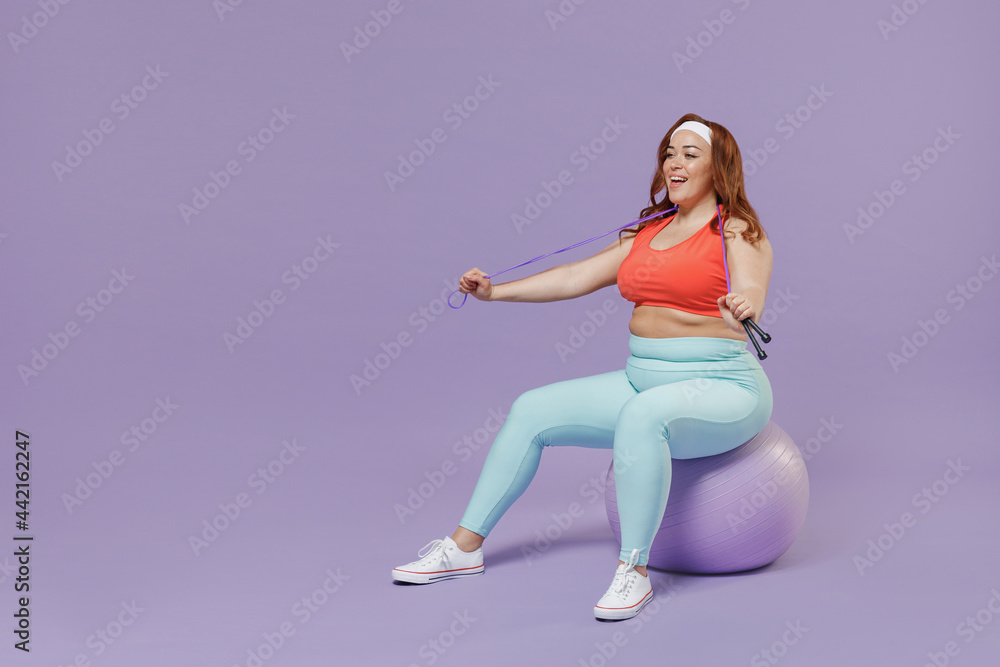 Full length side view young chubby overweight plus size big fat fit ...