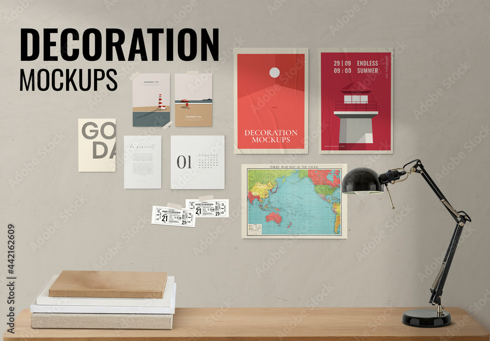 Posters Mockup with Study Table Stock Template | Adobe Stock