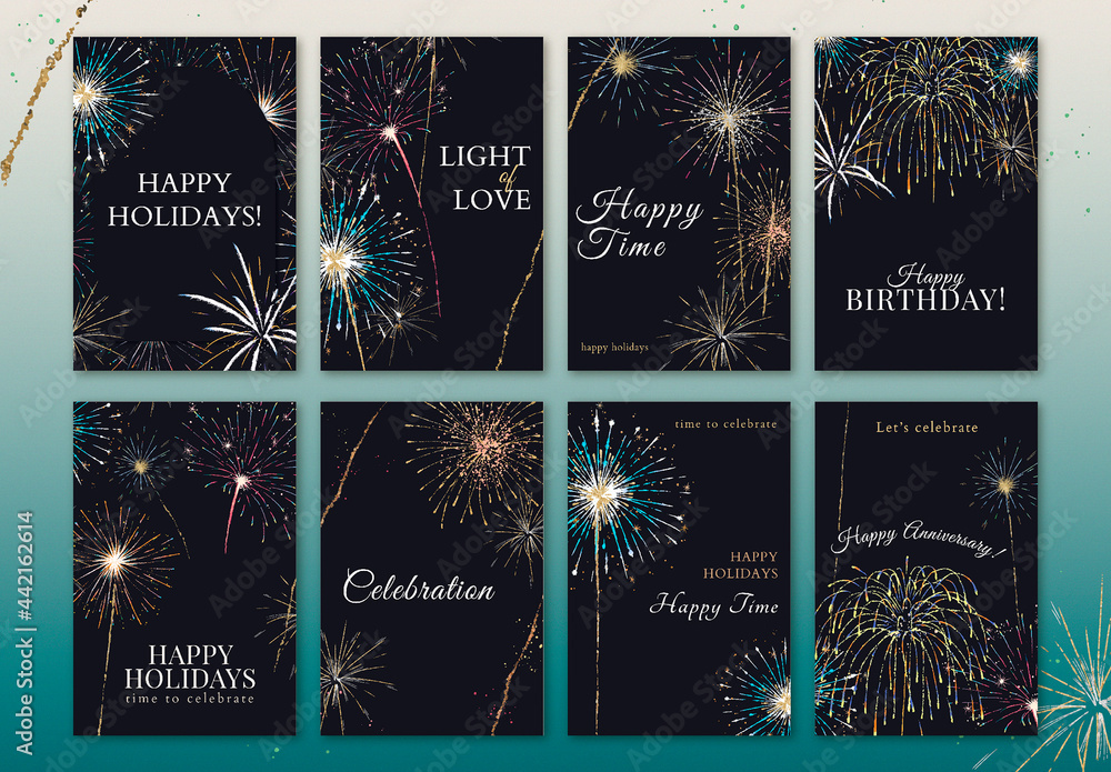 Shiny Fireworks Layout with Editable Text Set Stock Template | Adobe Stock