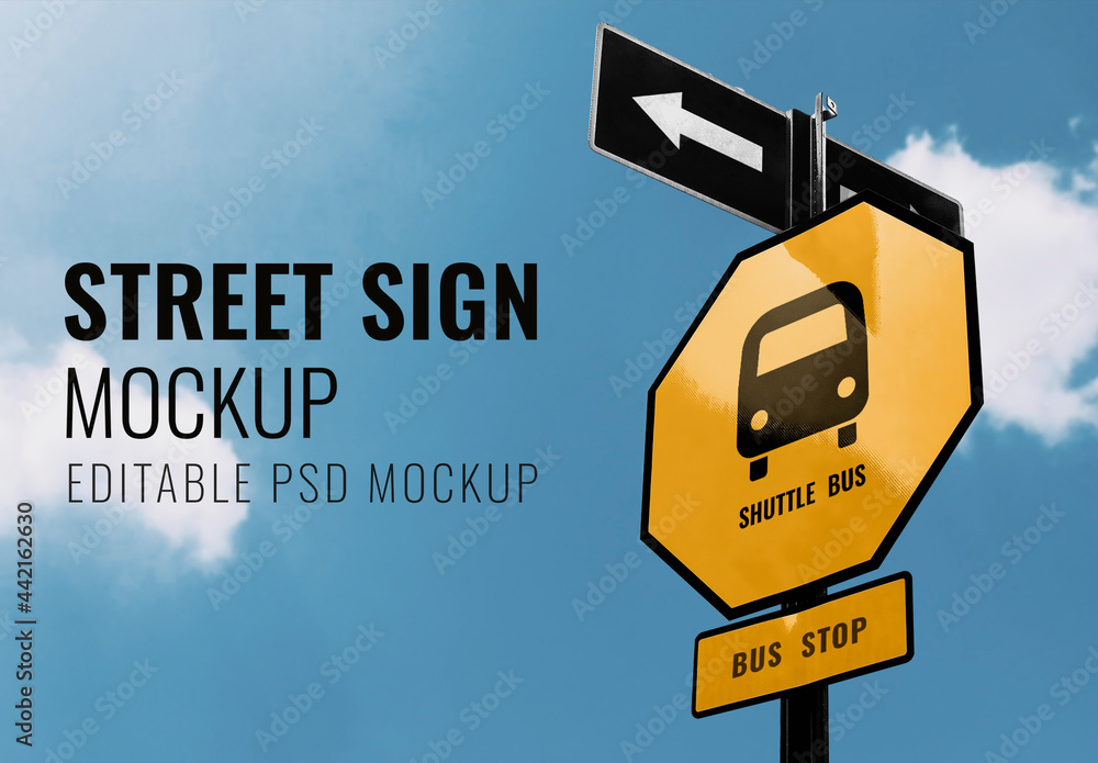 Street Signs Mockup on Blue Sky Background Stock Template | Adobe Stock