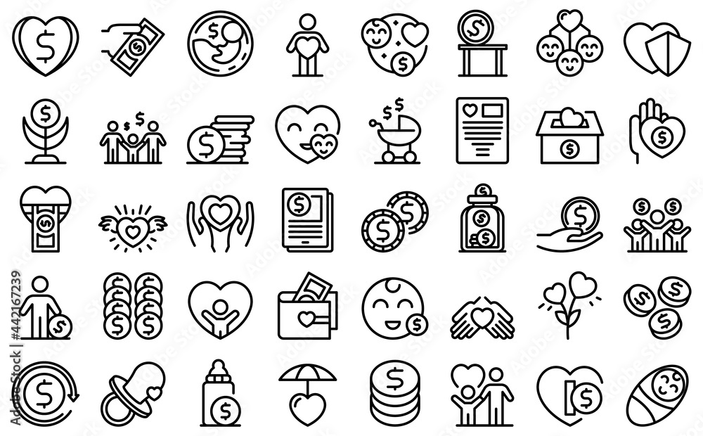 Child support icons set outline vector. Family childcare. Adoption ...