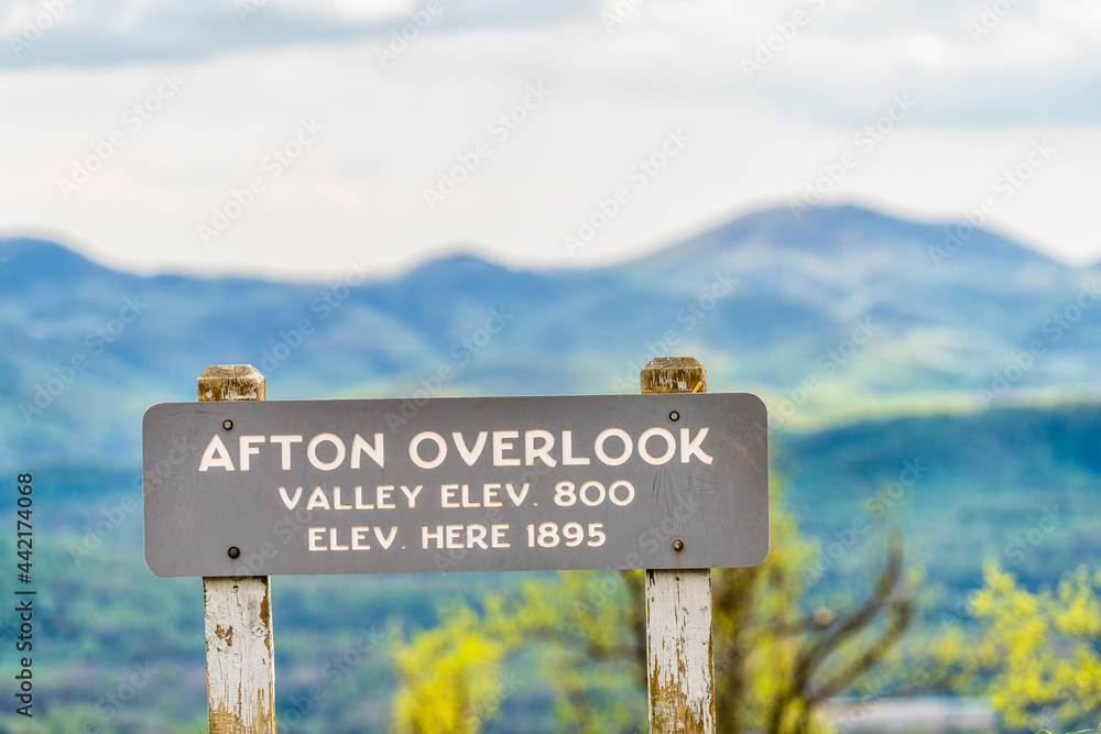 Overlook sign text for Afton valley and elevation at Blue Ridge parkway ...