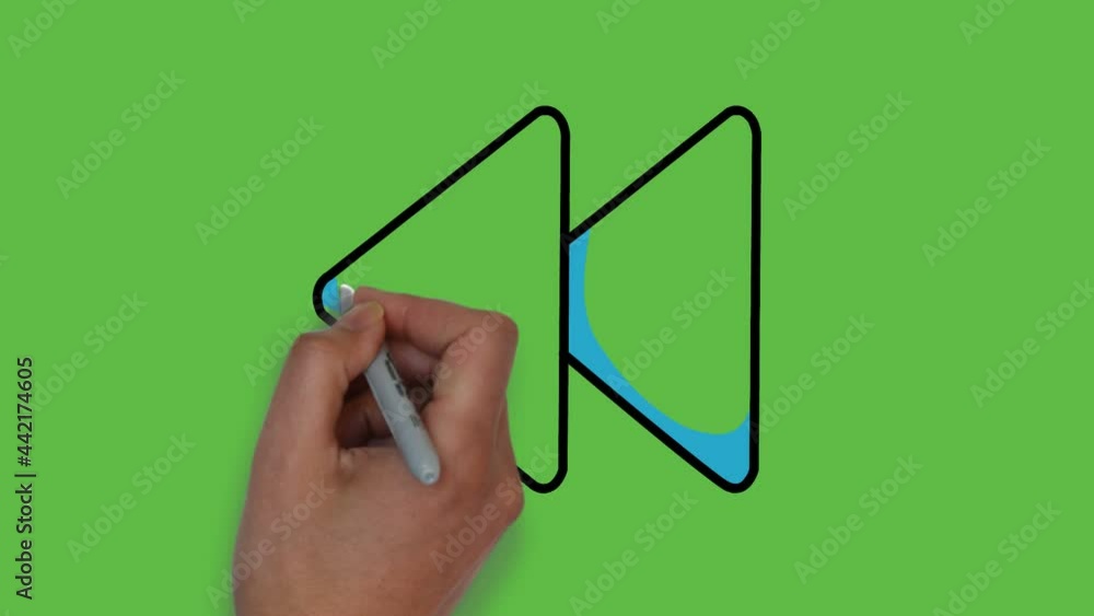 Drawing rewind function button in black and blue colour combination on ...