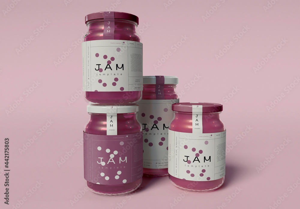 Four Jam Jars Mockup Stock Template | Adobe Stock