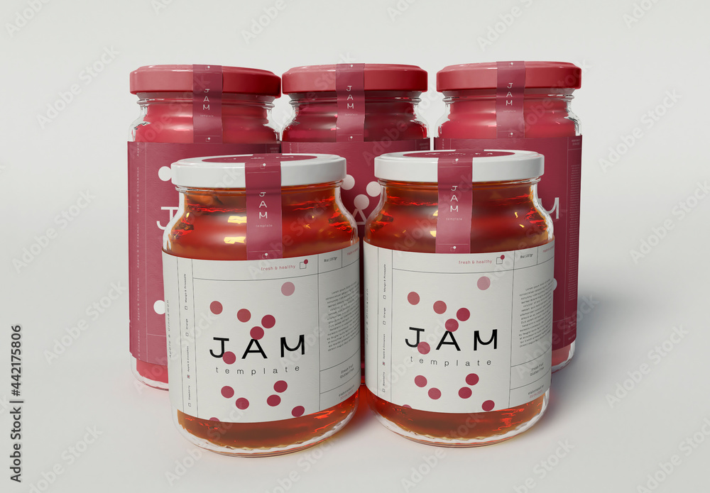 Five Jam Jars Packaging Mockup Stock Template | Adobe Stock