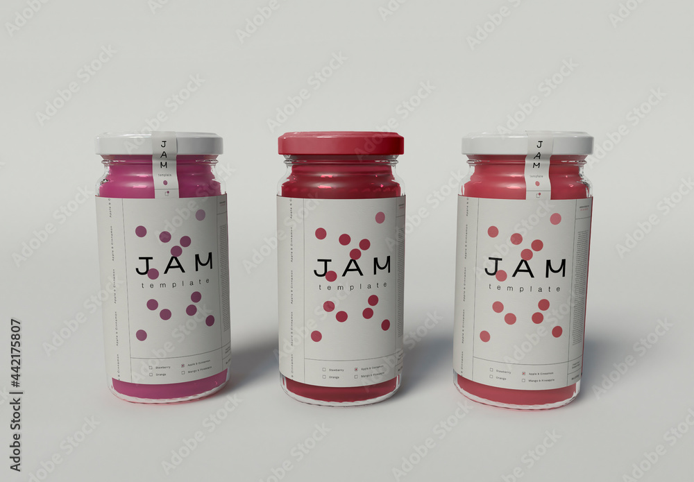 Cylindrical Jam Jars Packaging Mockup Stock Template | Adobe Stock