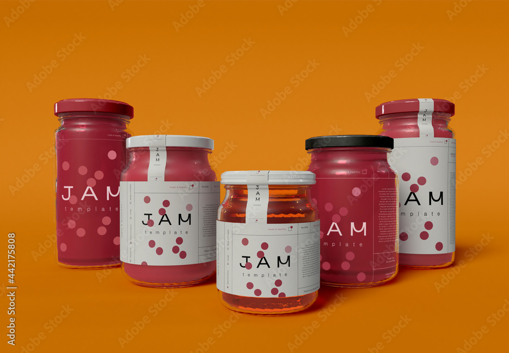 Five Jam Jars Mockup Stock Template | Adobe Stock