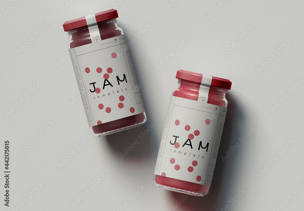 Cylindrical Jam Jars Mockup Stock Template | Adobe Stock