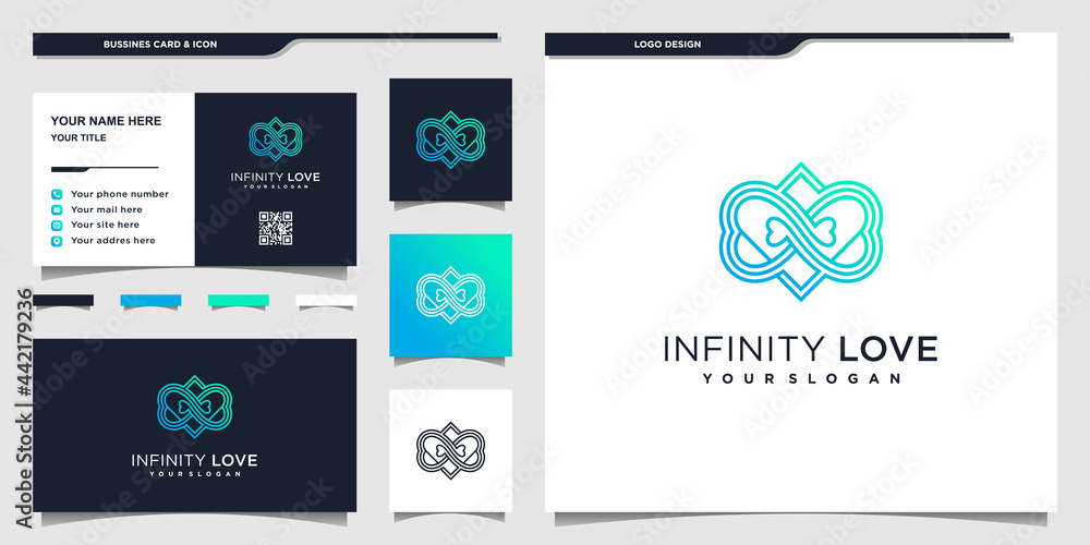 Heart logo design with unique line art style and businnes card design ...