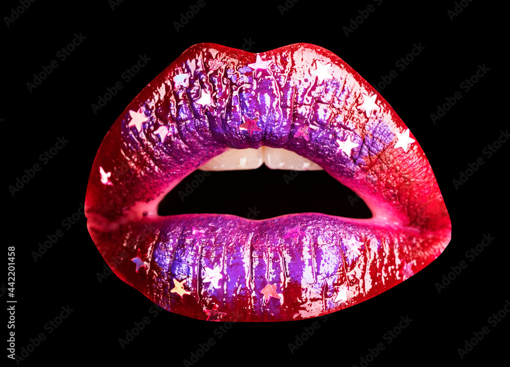 Open mouth woman close up. Sexy red female lips. Sensual open mouth ...