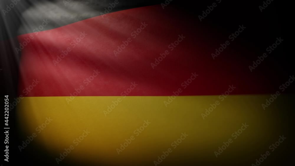 Germany Flag Waving Reveal Angled with Light Rays. angled view of the ...