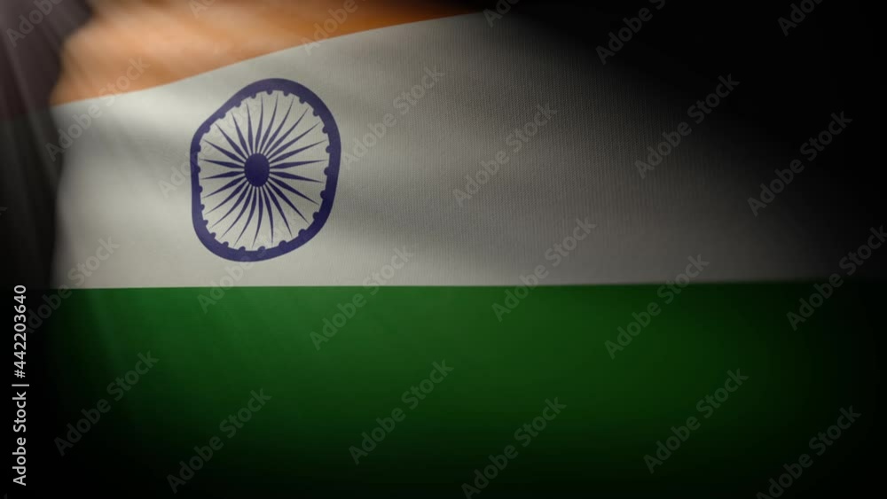 India Flag Waving Reveal Angled with Light Rays. angled view of the ...