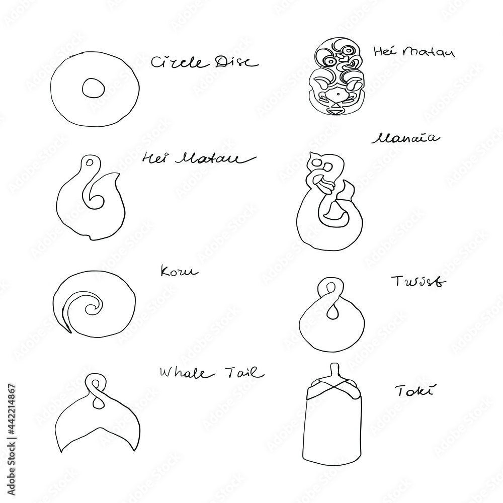 set of the symbols and amulets Māori of New Zealand. Vector ...