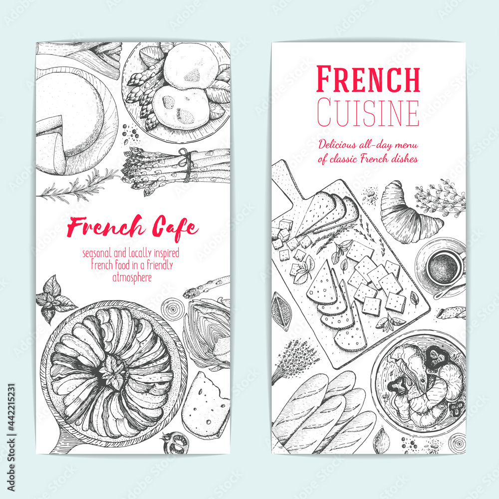Vecteur Stock French food design template. Vertical flyers set. Vector ...
