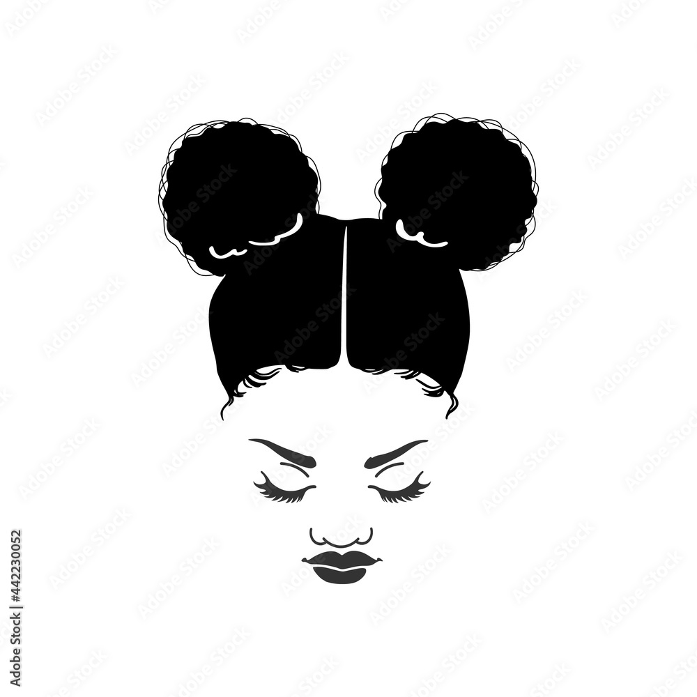 Black woman with a pretty face. African American girl. Afro puff ...