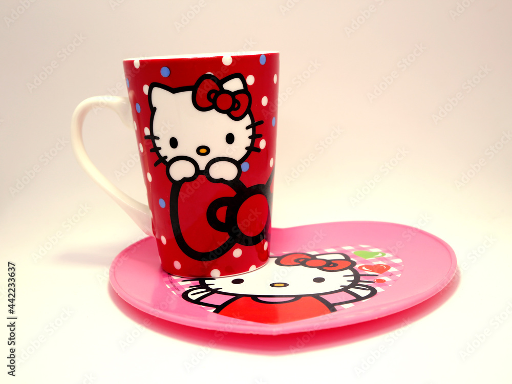 Hello Kitty character cup and plate. Ceramic mug. Famous character ...