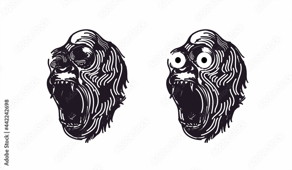 Scary monkey face, vector illustration. Animal monster logo. Symbols ...