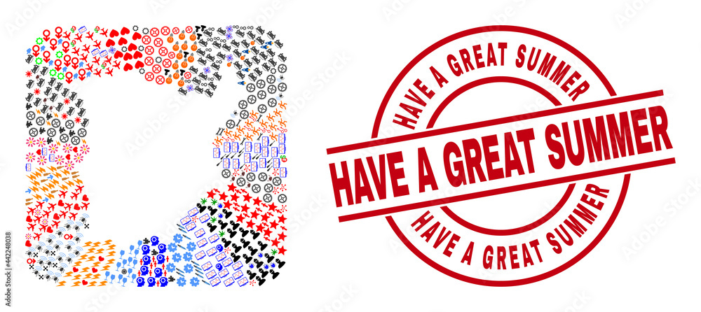 Vector collage Koh Samui map of different symbols and Have a Great ...